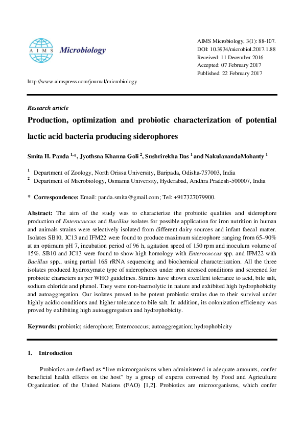 (PDF) Production, optimization and probiotic characterization of potential lactic acid bacteria ...
