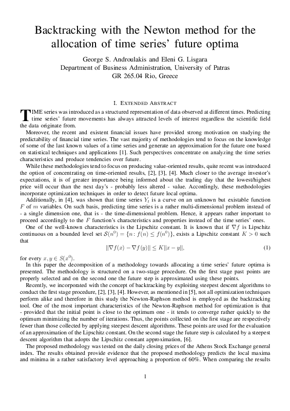 (PDF) Backtracking with the Newton method for the allocation of time series' future optima