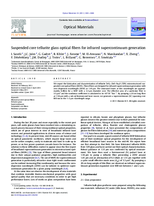 (PDF) Suspended core tellurite glass optical fibers for infrared supercontinuum generation
