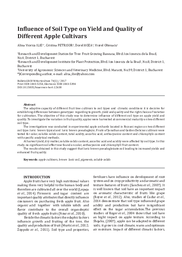 (PDF) Influence Of Soil Type On Yield And Quality Of Different Apple ...