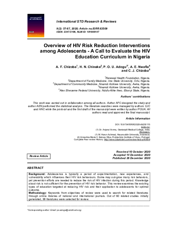 (PDF) Overview of HIV Risk Reduction Interventions among Adolescents ...