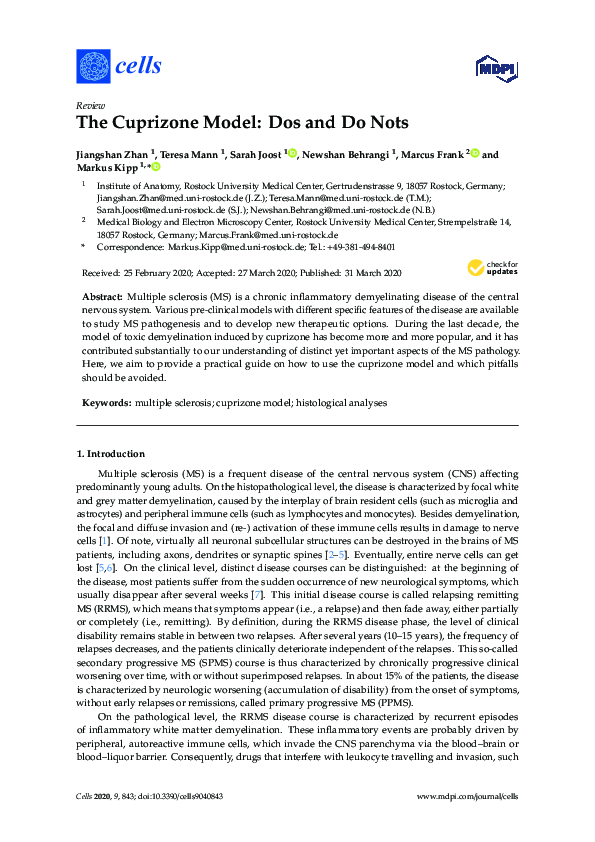 (PDF) The Cuprizone Model: Dos and Do Nots