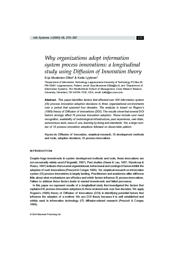 (PDF) Why organizations adopt information system process innovations: a longitudinal study using ...