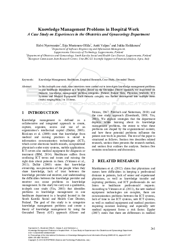 (PDF) Knowledge Management Problems in Hospital Work - A Case Study on ...