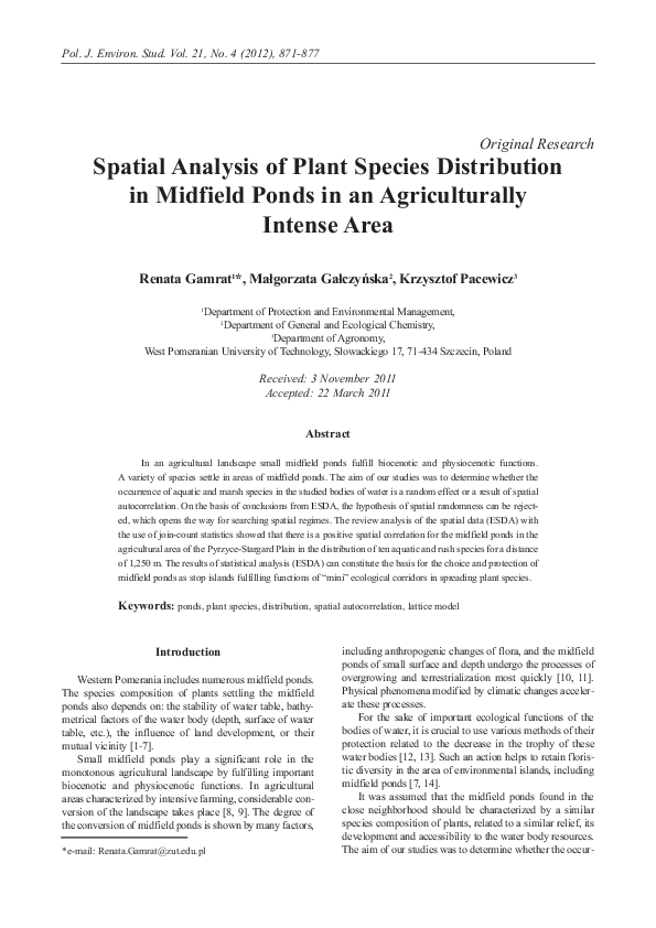 (PDF) Spatial Analysis of Plant Species Distribution in Midfield Ponds ...