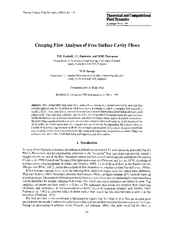 (PDF) Creeping flow analyses of free surface cavity flows