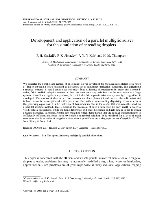 (PDF) Development and application of a parallel multigrid solver for the simulation of spreading ...