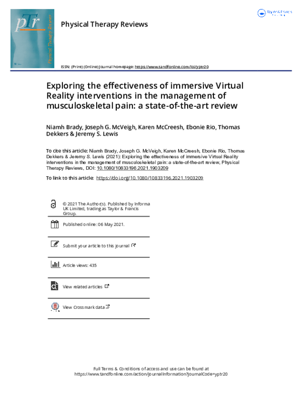 (PDF) Exploring the effectiveness of immersive Virtual Reality interventions in the management ...