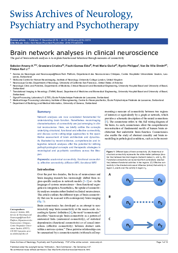 (PDF) Brain network analyses in clinical neuroscience