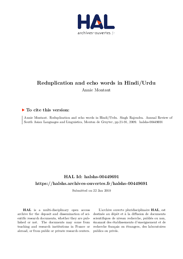 PDF Reduplication And Echo Words In Hindi Urdu Annie Montaut Academia edu pdf-reduplication-and-echo-words-in-hindi-urdu-annie-montaut-academia-edu