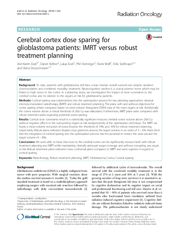 (PDF) Cerebral cortex dose sparing for glioblastoma patients: IMRT ...
