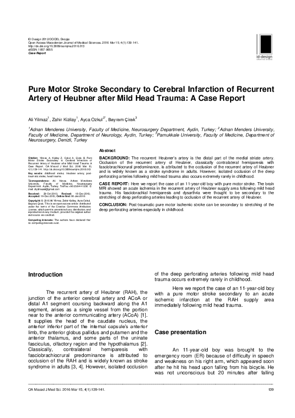 (PDF) Pure Motor Stroke Secondary to Cerebral Infarction of Recurrent ...