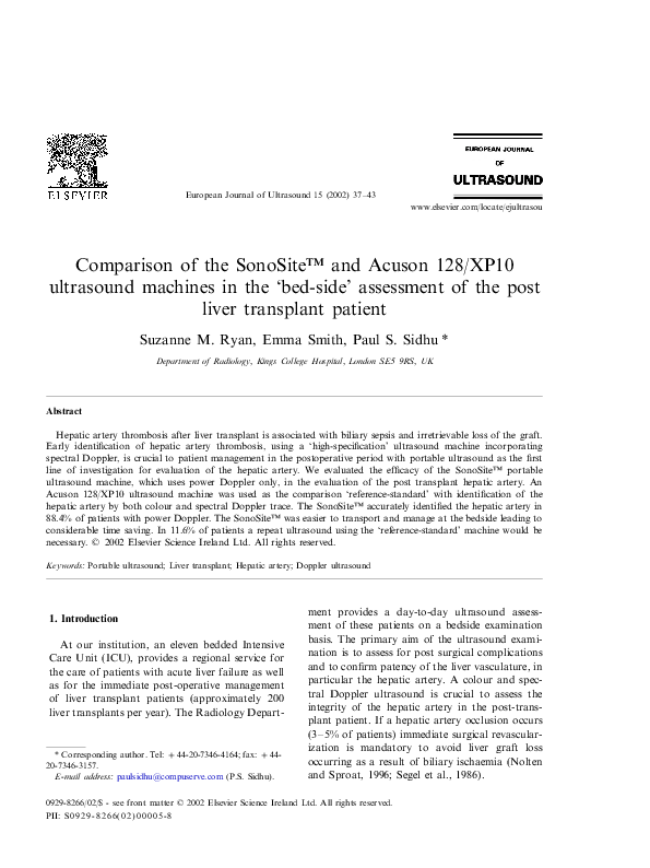 (PDF) Comparison of the SonoSite™ and Acuson 128/XP10 ultrasound ...