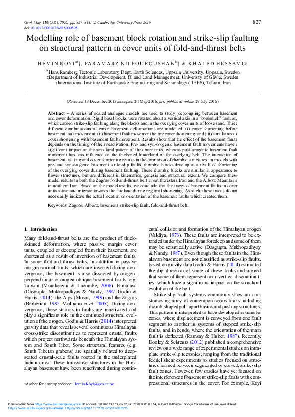 (PDF) Modelling role of basement block rotation and strike-slip ...