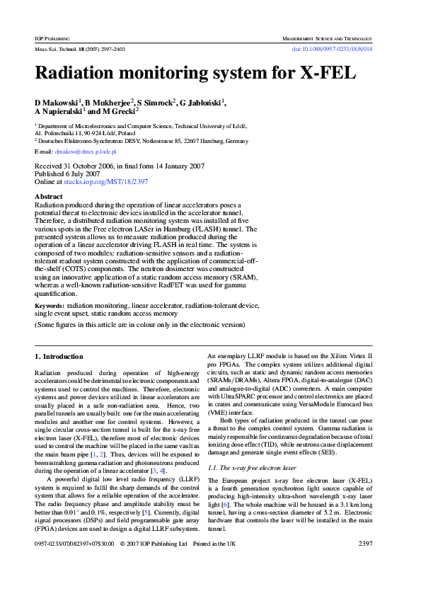 (PDF) Radiation monitoring system for X-FEL