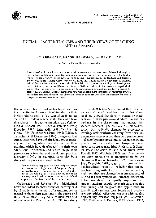 (PDF) Initial teacher trainees and their views of teaching and learning ...
