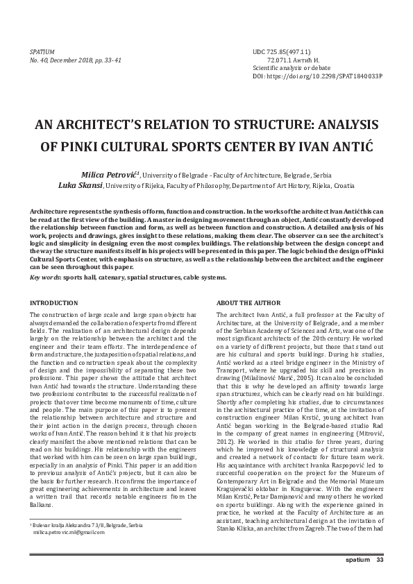 (PDF) An architect’s relation to structure: Analysis of Pinki Cultural ...