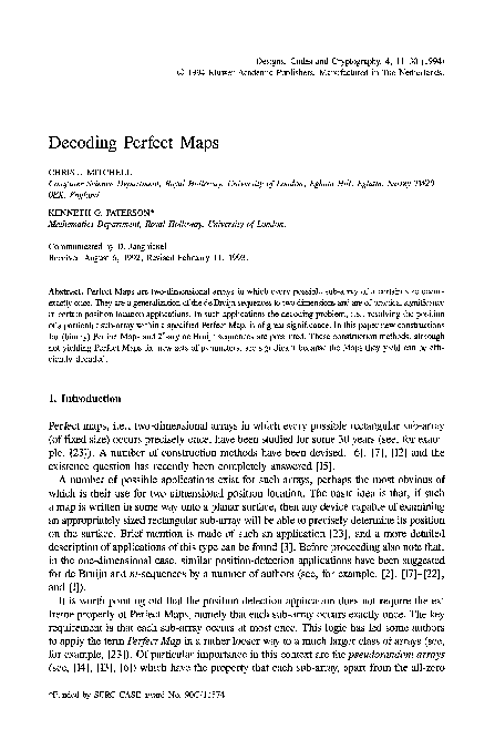 (PDF) Decoding Perfect Maps