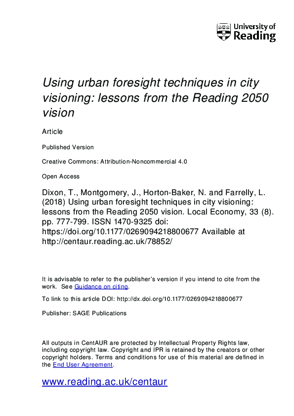 (PDF) Using urban foresight techniques in city visioning: Lessons from ...