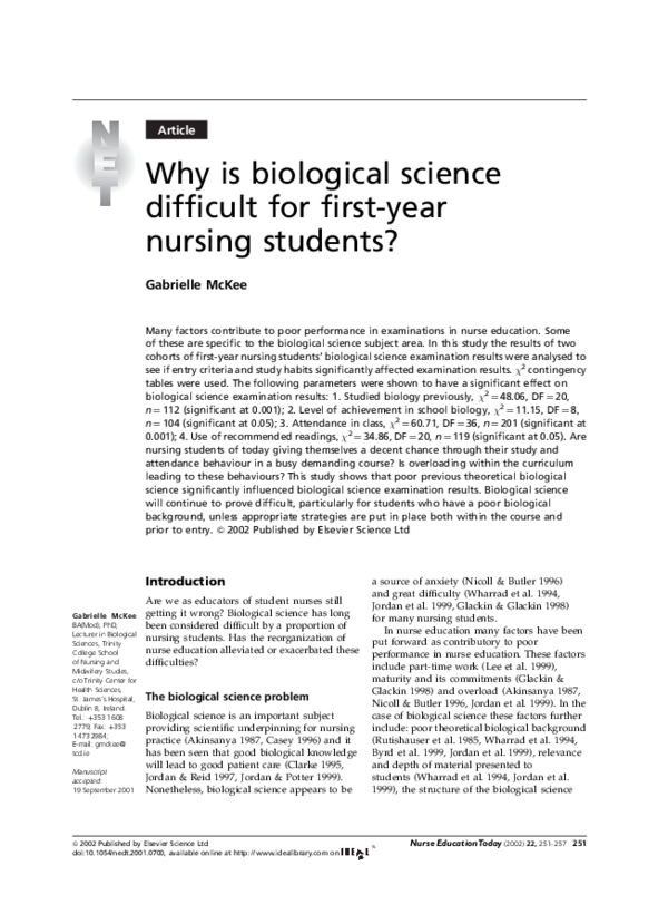 (PDF) Why is biological science difficult for first-year nursing students?