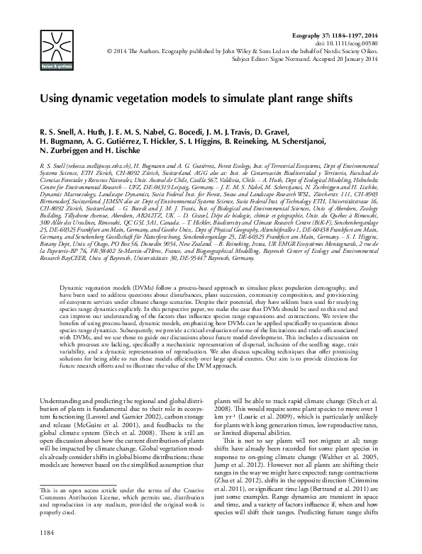 (PDF) Using dynamic vegetation models to simulate plant range shifts