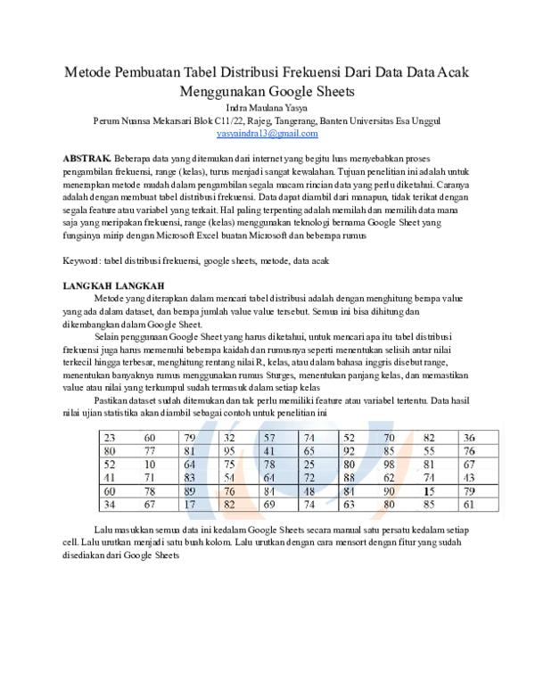 (PDF) Metode Pembuatan Tabel Distribusi Frekuensi Dari Data Data Acak ...