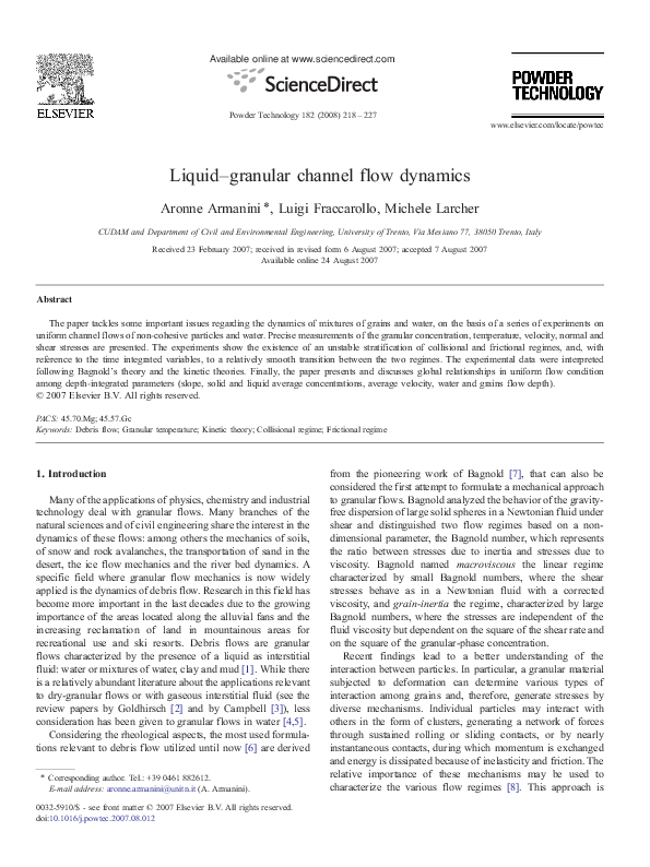 (PDF) Liquid–granular channel flow dynamics