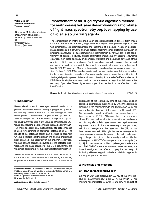 (PDF) Improvement of an in-gel tryptic digestion method for matrix ...