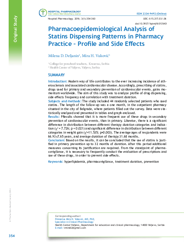 (PDF) Pharmacoepidemiological analysis of statins dispensing patterns ...