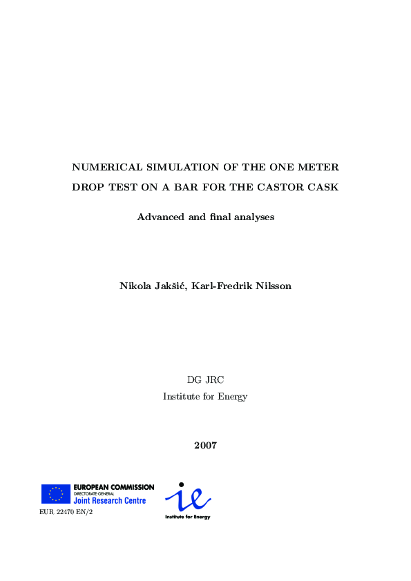 (PDF) Numerical simulation of the one meter drop test on a bar for the ...