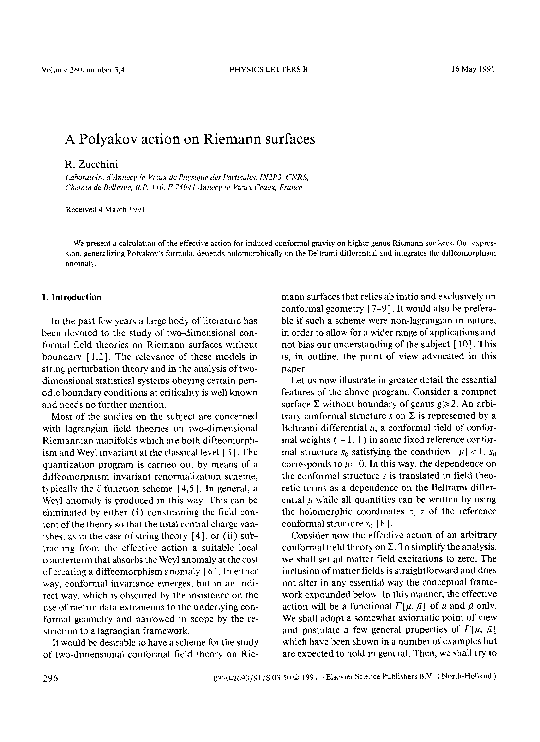 (PDF) A Polyakov action on Riemann surfaces