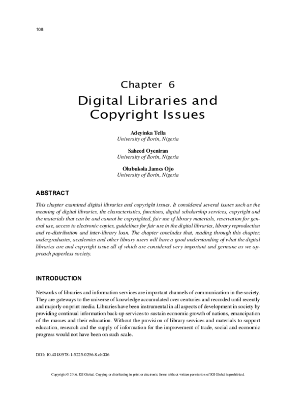 (PDF) Digital Libraries and Copyright Issues