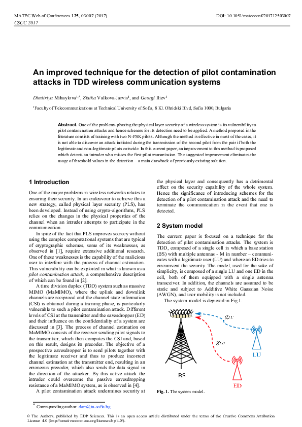 (PDF) An improved technique for the detection of pilot contamination attacks in TDD wireless ...
