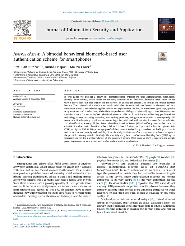 Pdf Answerauth A Bimodal Behavioral Biometric Based User Authentication Scheme For