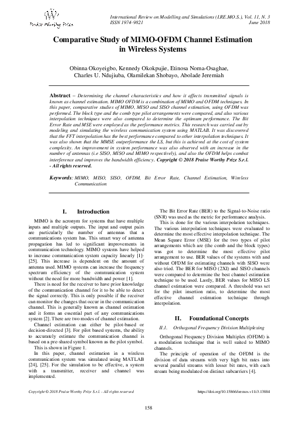 (PDF) Comparative Study of MIMO-OFDM Channel Estimation in Wireless Systems