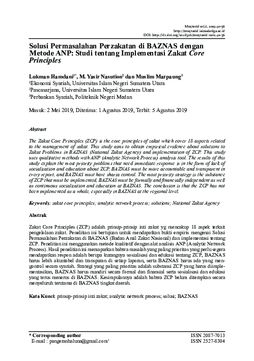 (PDF) Solusi Permasalahan Perzakatan di BAZNAS dengan Metode ANP: Studi ...
