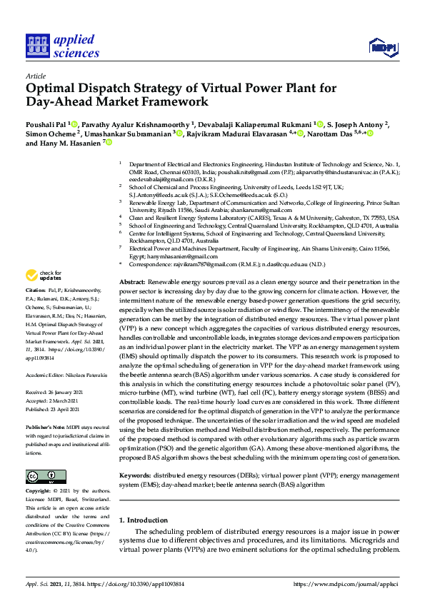 (PDF) Optimal Dispatch Strategy of Virtual Power Plant for Day-Ahead Market Framework