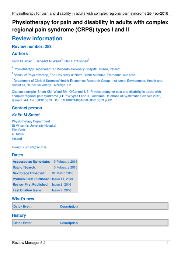 (PDF) Physiotherapy for pain and disability in adults with complex ...