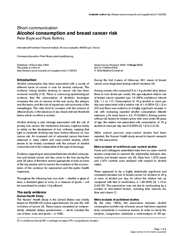 (PDF) Alcohol consumption and breast cancer risk