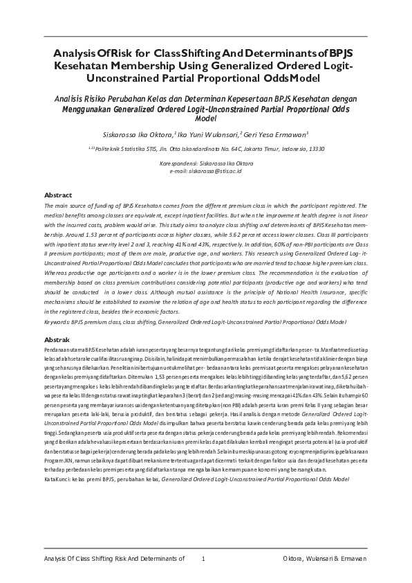 (PDF) Analysis Of Risk for Class Shifting And Determinants of BPJS ...