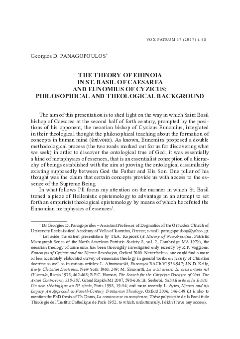 (PDF) The theory of επινοια in st. Basil of Caesarea and Eunomius of ...