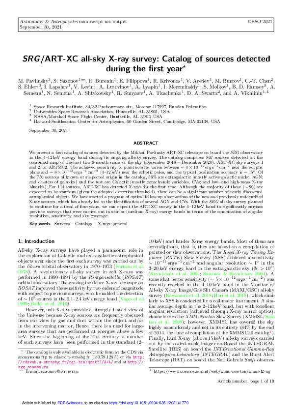 (PDF) SRG/ART-XC all-sky X-ray survey: catalog of sources detected ...