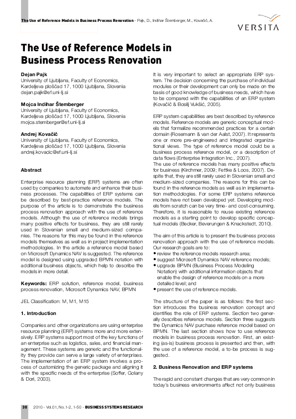 (PDF) The Use of Reference Models in Business Process Renovation