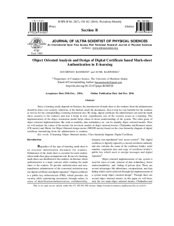 (PDF) Object Oriented Analysis and Design of Digital Certificate based Mark-sheet Authentication ...