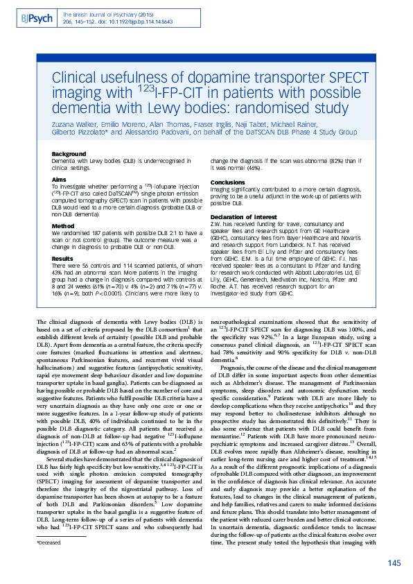 (PDF) Clinical usefulness of dopamine transporter SPECT imaging with ...