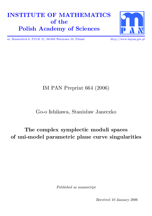 Pdf The Complex Symplectic Moduli Spaces Of Uni Modal Parametric Plane Curve Singularities