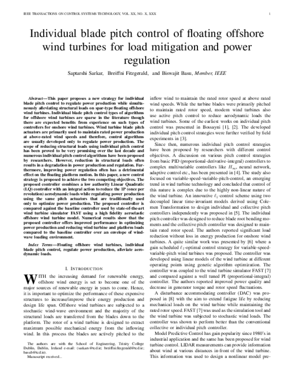 (PDF) Individual Blade Pitch Control of Floating Offshore Wind Turbines ...