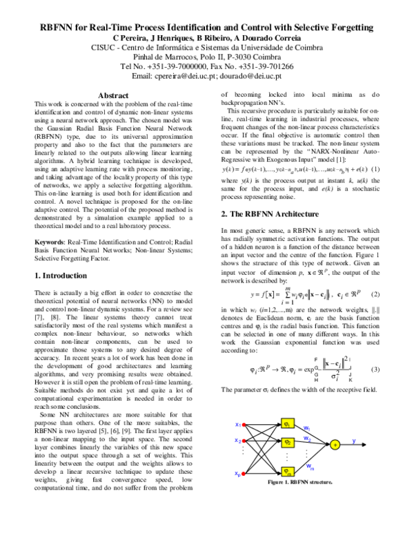 Pdf Rbfnn For Real Time Process Identification And Control With Selective Forgetting