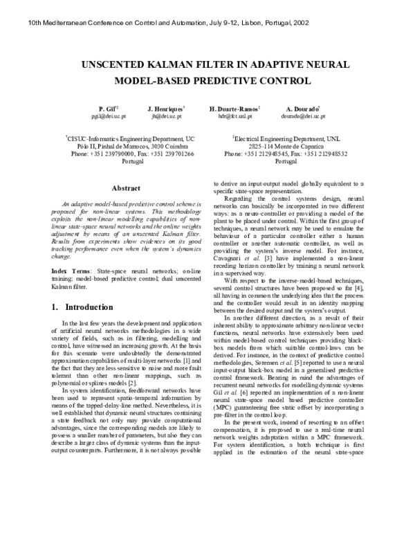 (PDF) Unscented Kalman Filter in Adaptive Neural Model-Based Predictive Control