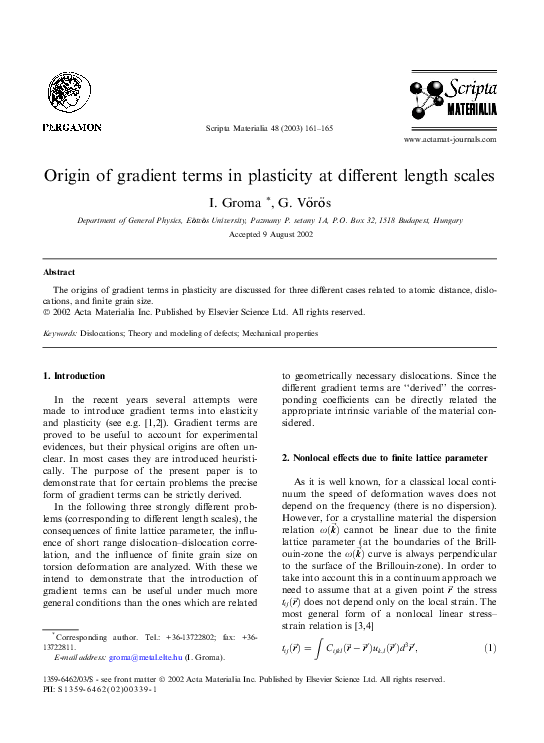 (PDF) Origin of gradient terms in plasticity at different length scales